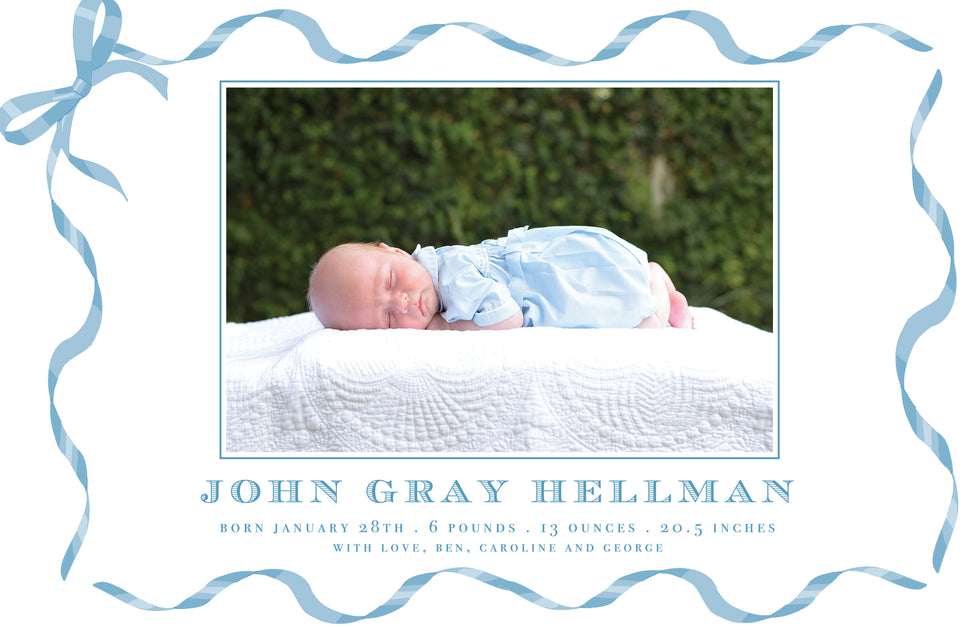 Blue Ribbon Birth Announcement – Sweet Caroline Designs