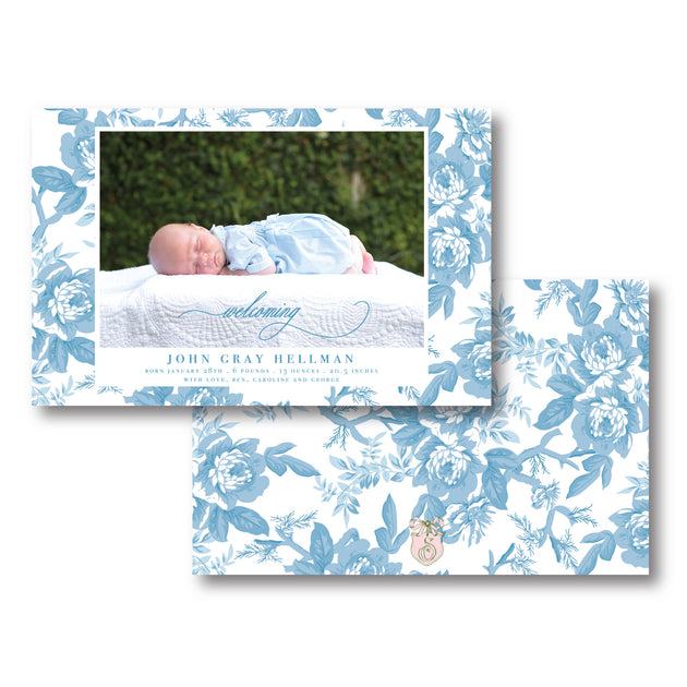 Blue Floral Birth Announcement – Sweet Caroline Designs