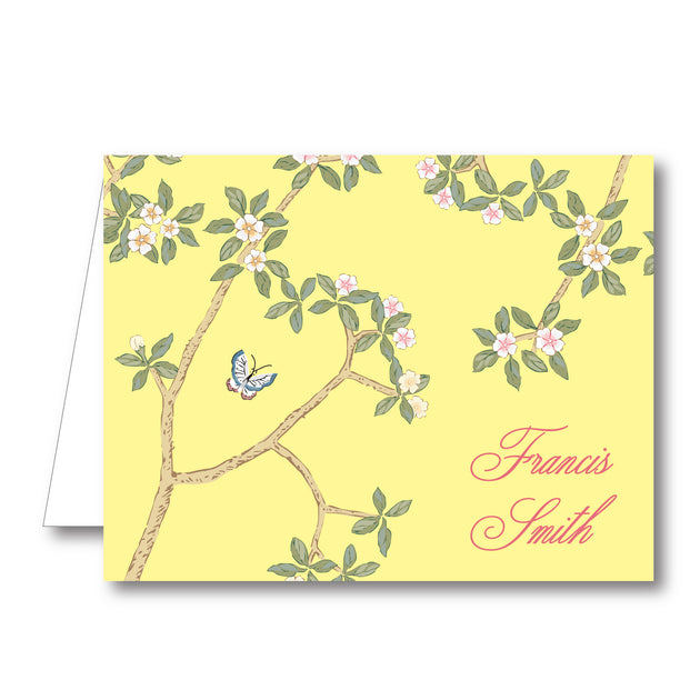 Chinoiserie Branch - Yellow Folded Notecard – Sweet Caroline Designs