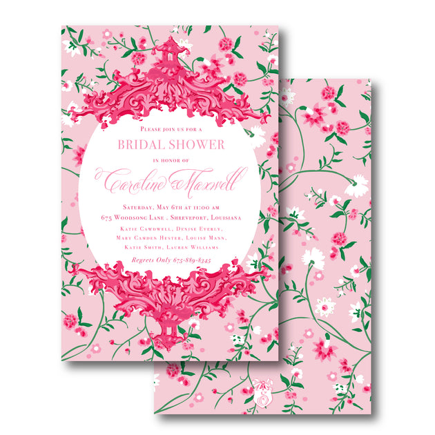 Pink Chintz Garden Border Invitation – Sweet Caroline Designs