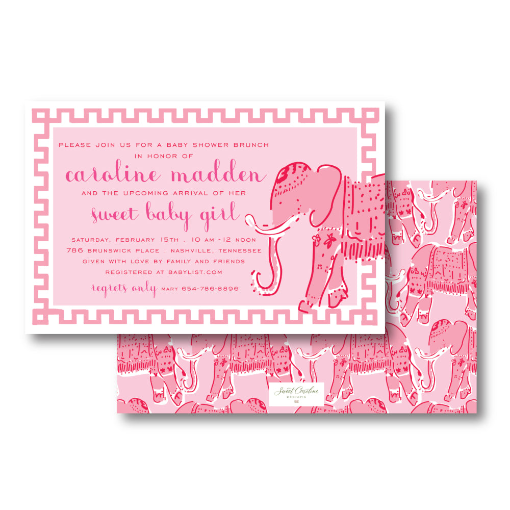 Pink Elephant Invitation – Sweet Caroline Designs